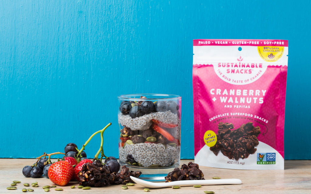 Chia Pudding with Cranberry + Walnuts Sustainable Snack